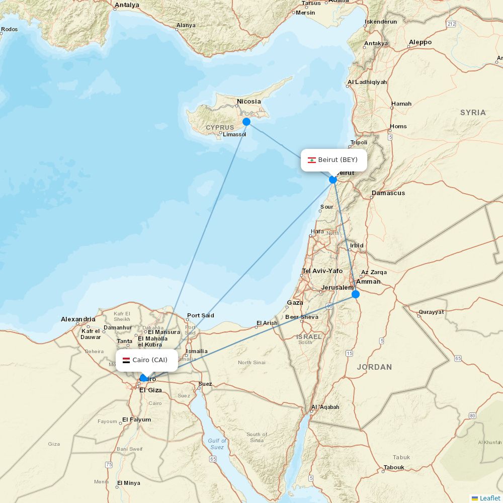 EgyptAir airline routes (MS) 2026, map - Flight Routes