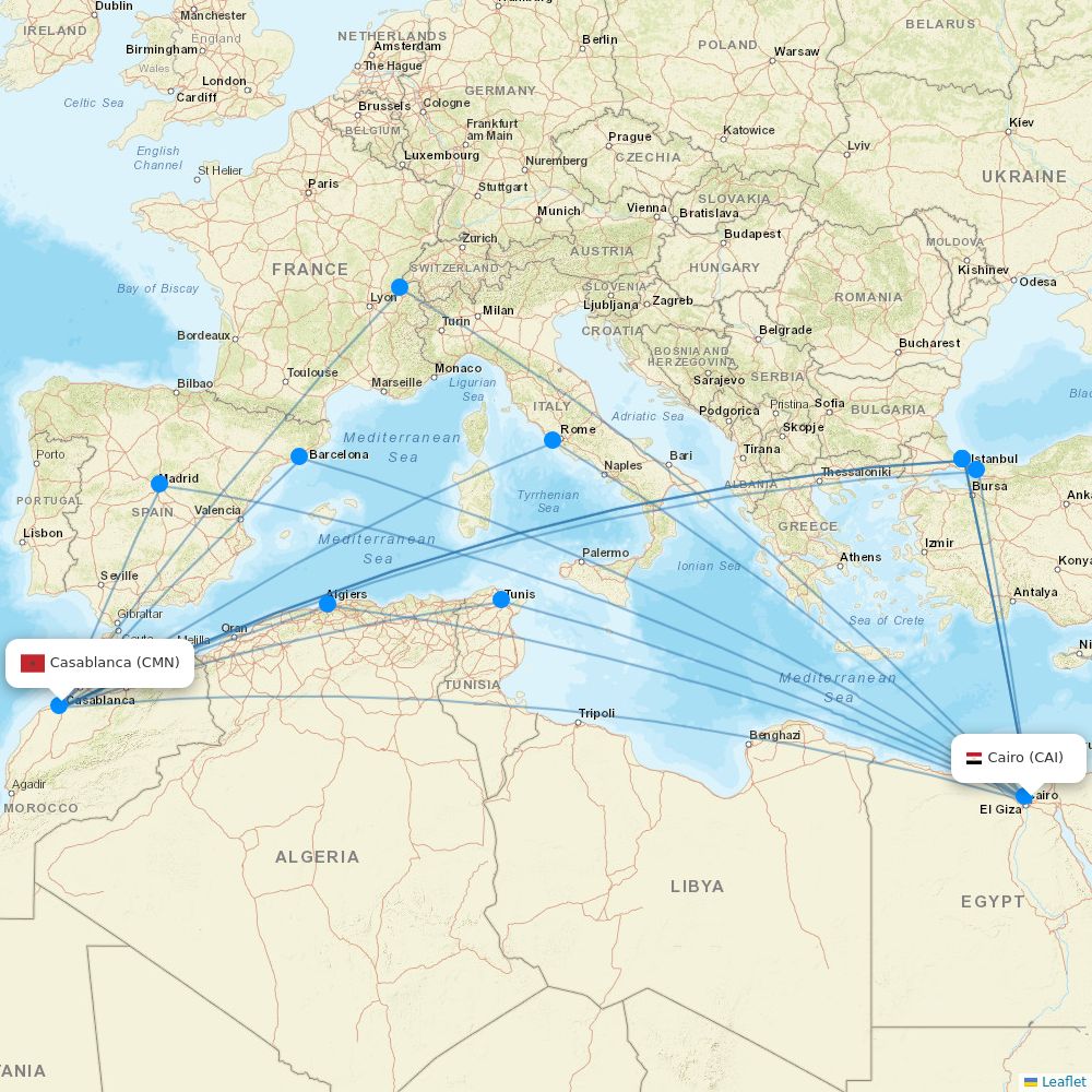 EgyptAir airline routes (MS) 2026, map - Flight Routes