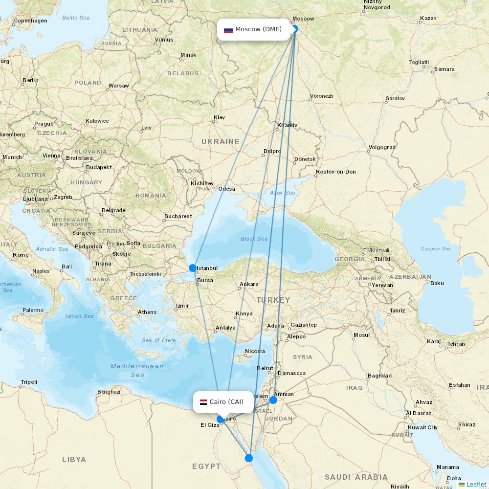 EgyptAir airline routes (MS) 2026, map - Flight Routes