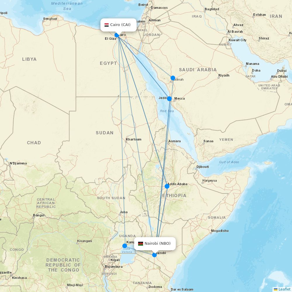 EgyptAir airline routes (MS) 2025, map - Flight Routes