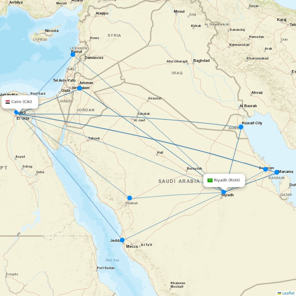 EgyptAir airline routes (MS) 2025, map - Flight Routes