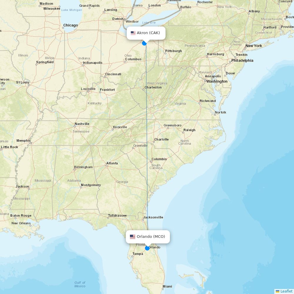 Breeze Airways airline routes (MX) 2025, map - Flight Routes