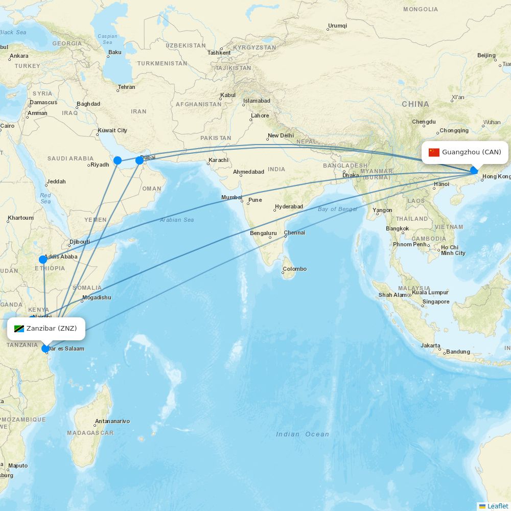 Air Tanzania airline routes (TC) 2025, map - Flight Routes