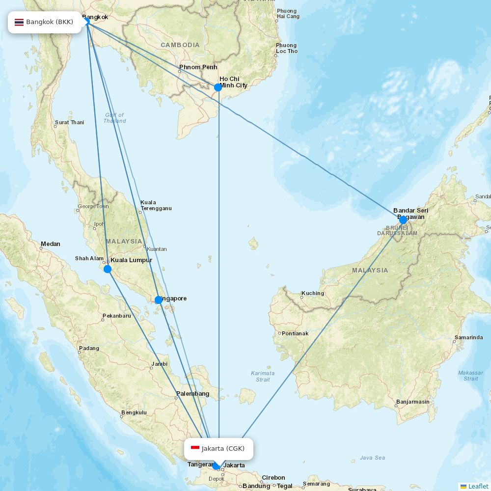 Thai Airways International airline routes (TG) 2025, map - Flight Routes