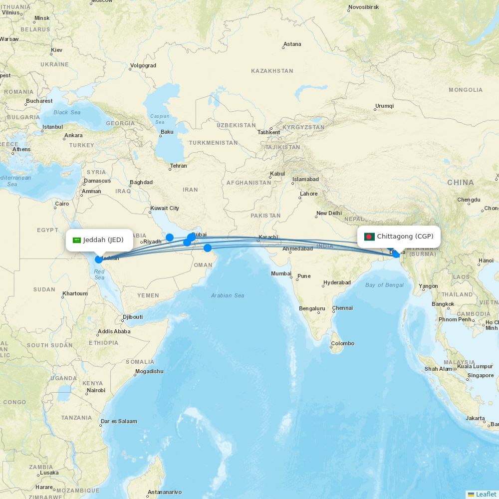 Biman Bangladesh Airlines routes (BG) - map - Flight Routes