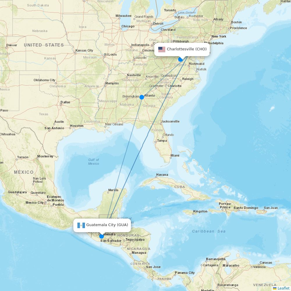Flights from Charlottesville to Guatemala City, CHO to GUA - Flight Routes