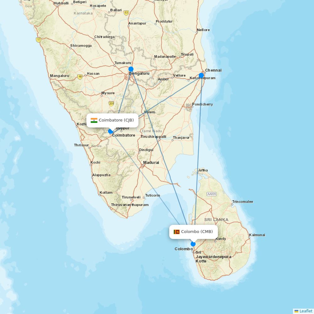 SriLankan Airlines routes (UL) 2025, map - Flight Routes