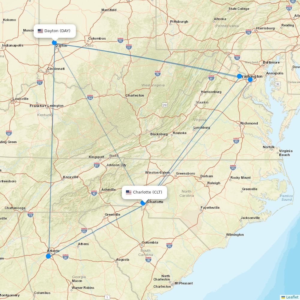 Flights from Charlotte to Dayton, CLT to DAY - Flight Routes