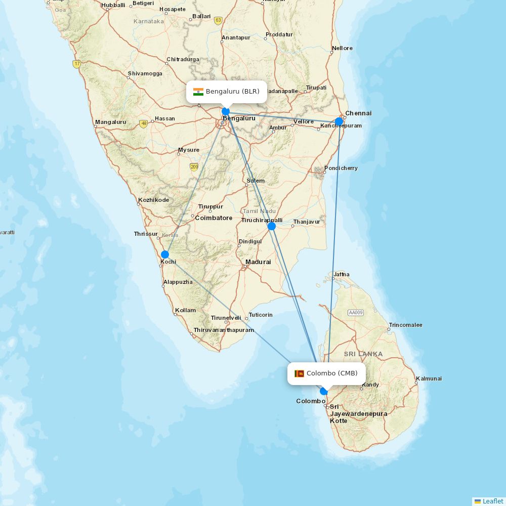 SriLankan Airlines routes (UL) 2026, map - Flight Routes