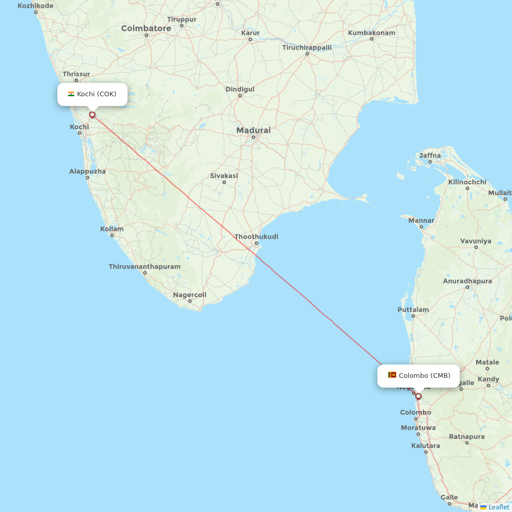 SriLankan Airlines routes (UL) 2026, map - Flight Routes