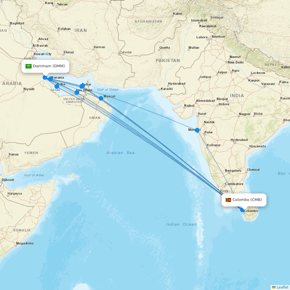SriLankan Airlines routes (UL) 2026, map - Flight Routes