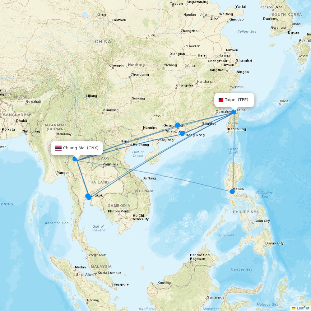 EVA Air airline routes (BR) 2025, map - Flight Routes
