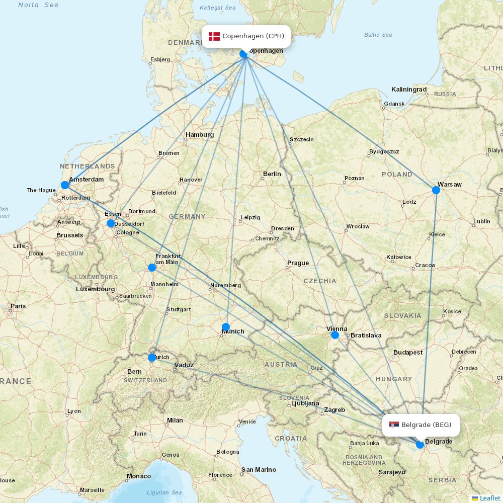 Air Serbia airline routes (JU) 2026, map - Flight Routes