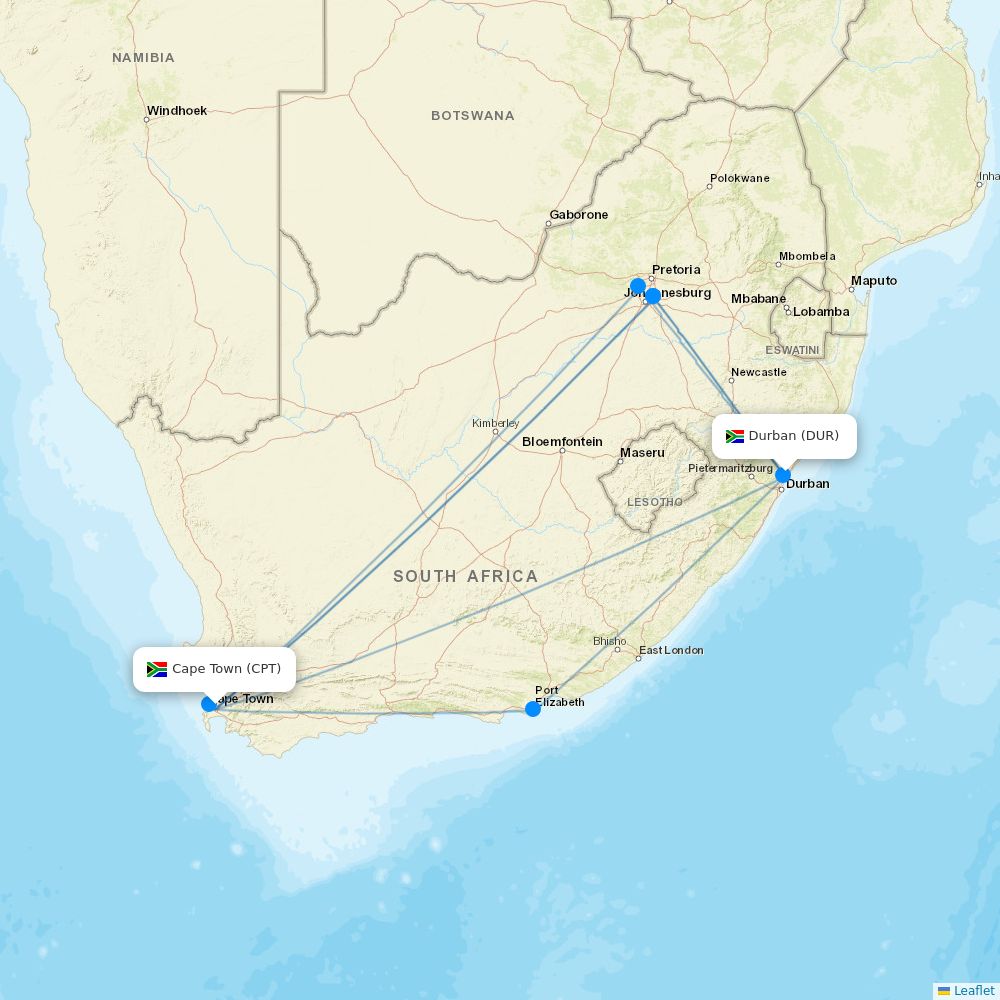 CemAir airline routes (5Z) 2025, map - Flight Routes