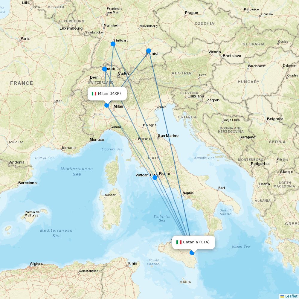 Wizz Air Malta airline routes (W4) 2025, map - Flight Routes