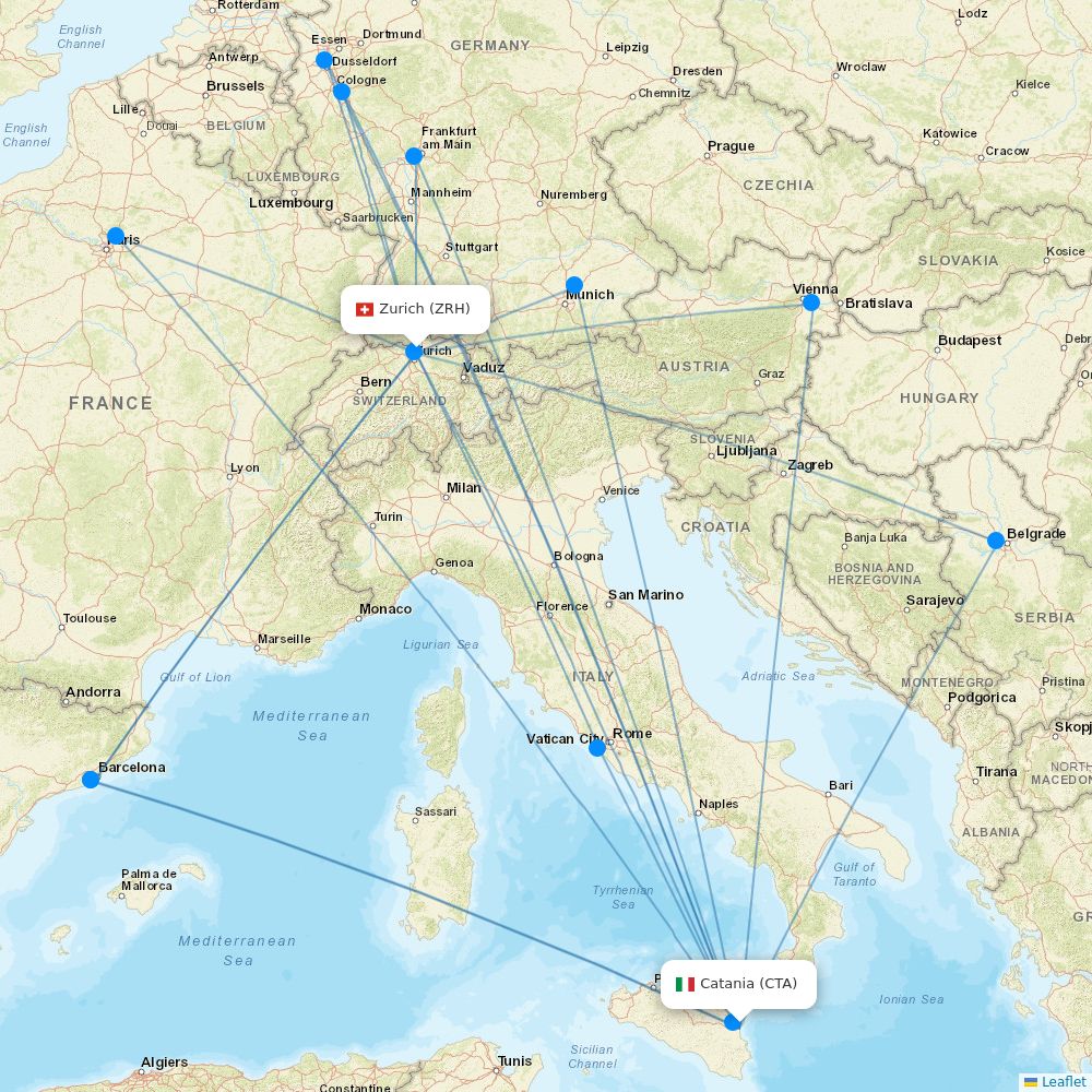 Edelweiss Air airline routes (WK) 2026, map - Flight Routes