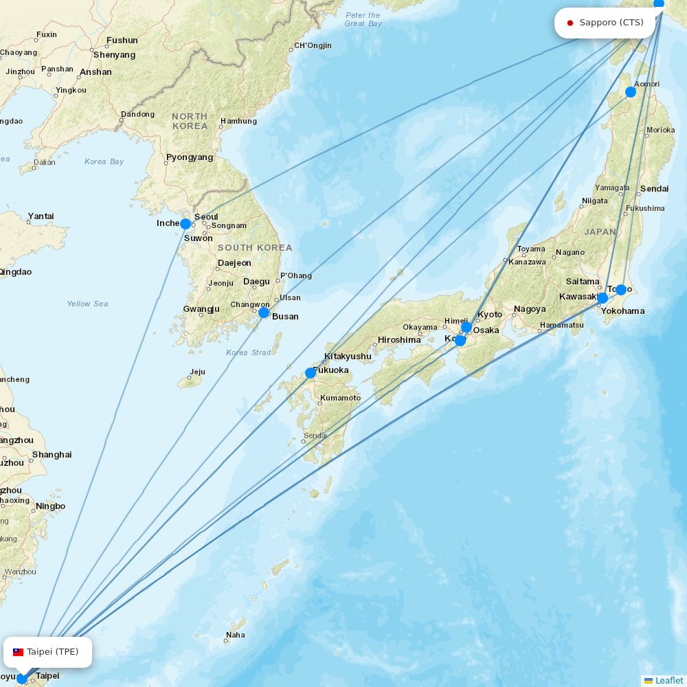 EVA Air airline routes (BR) 2025, map - Flight Routes
