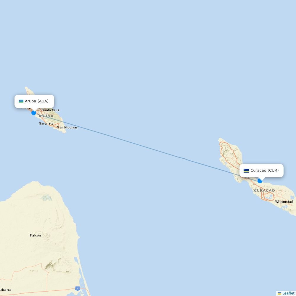 Winair airline routes (WM) 2025, map - Flight Routes