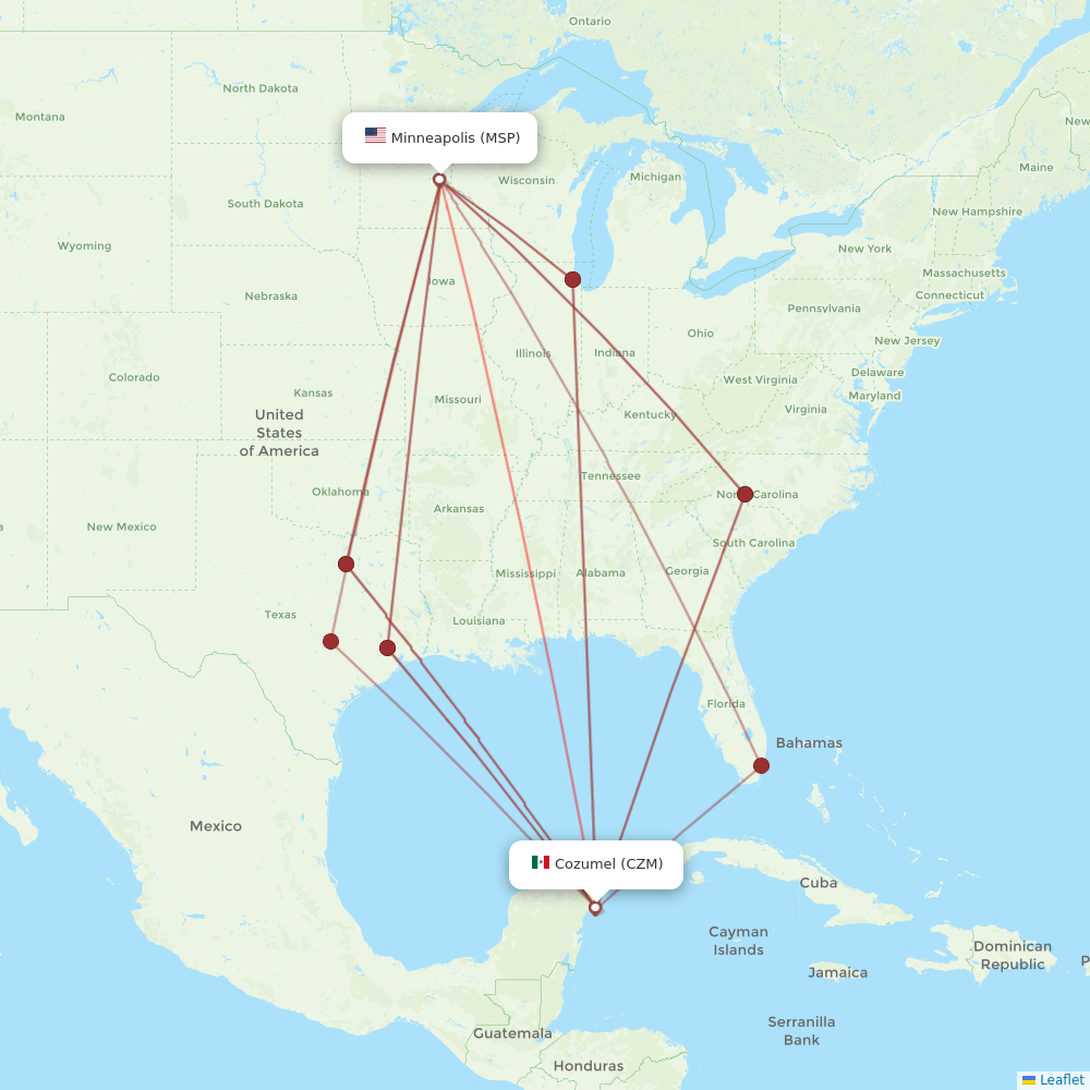Sun Country Airlines routes (SY) 2026, map - Flight Routes