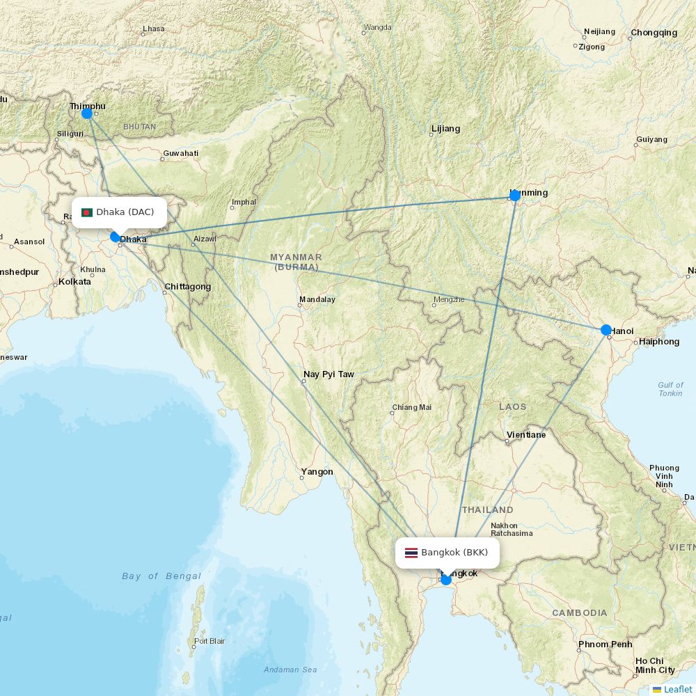 Biman Bangladesh Airlines routes (BG) 2025, map - Flight Routes