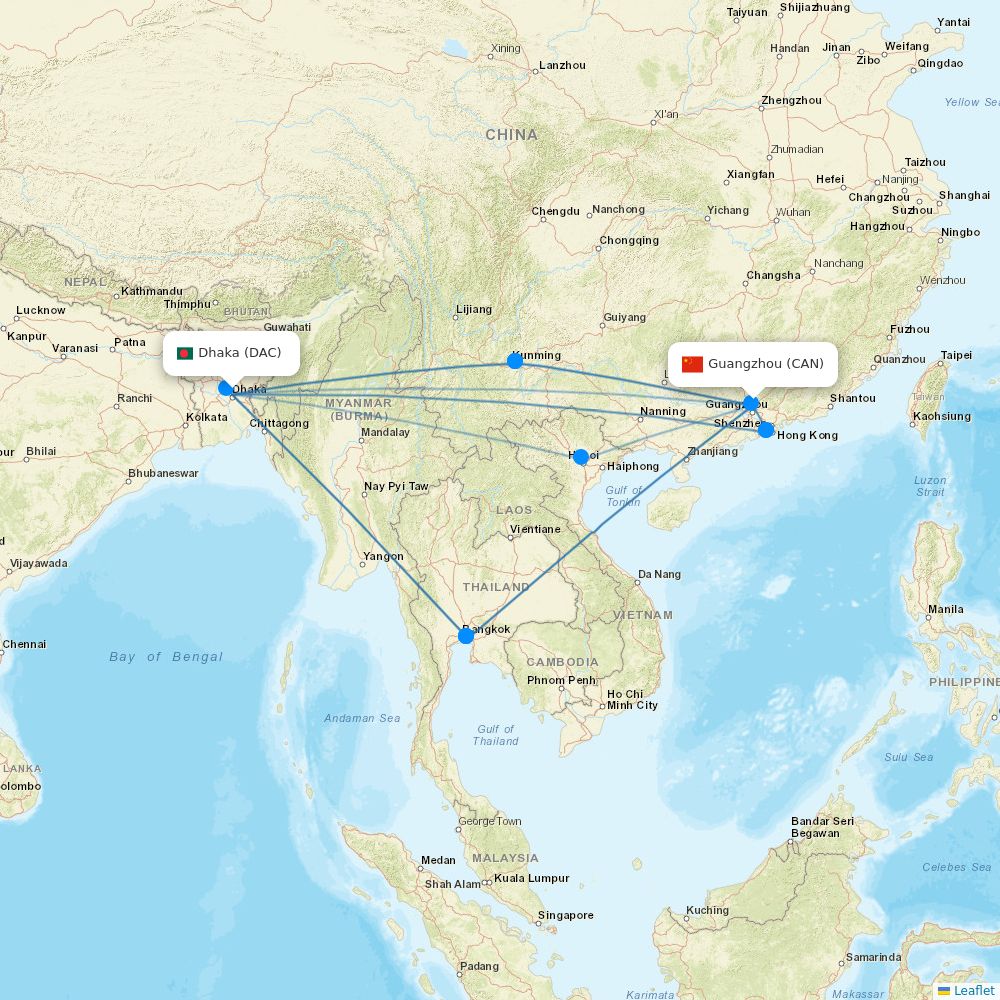 Biman Bangladesh Airlines routes (BG) 2025, map - Flight Routes