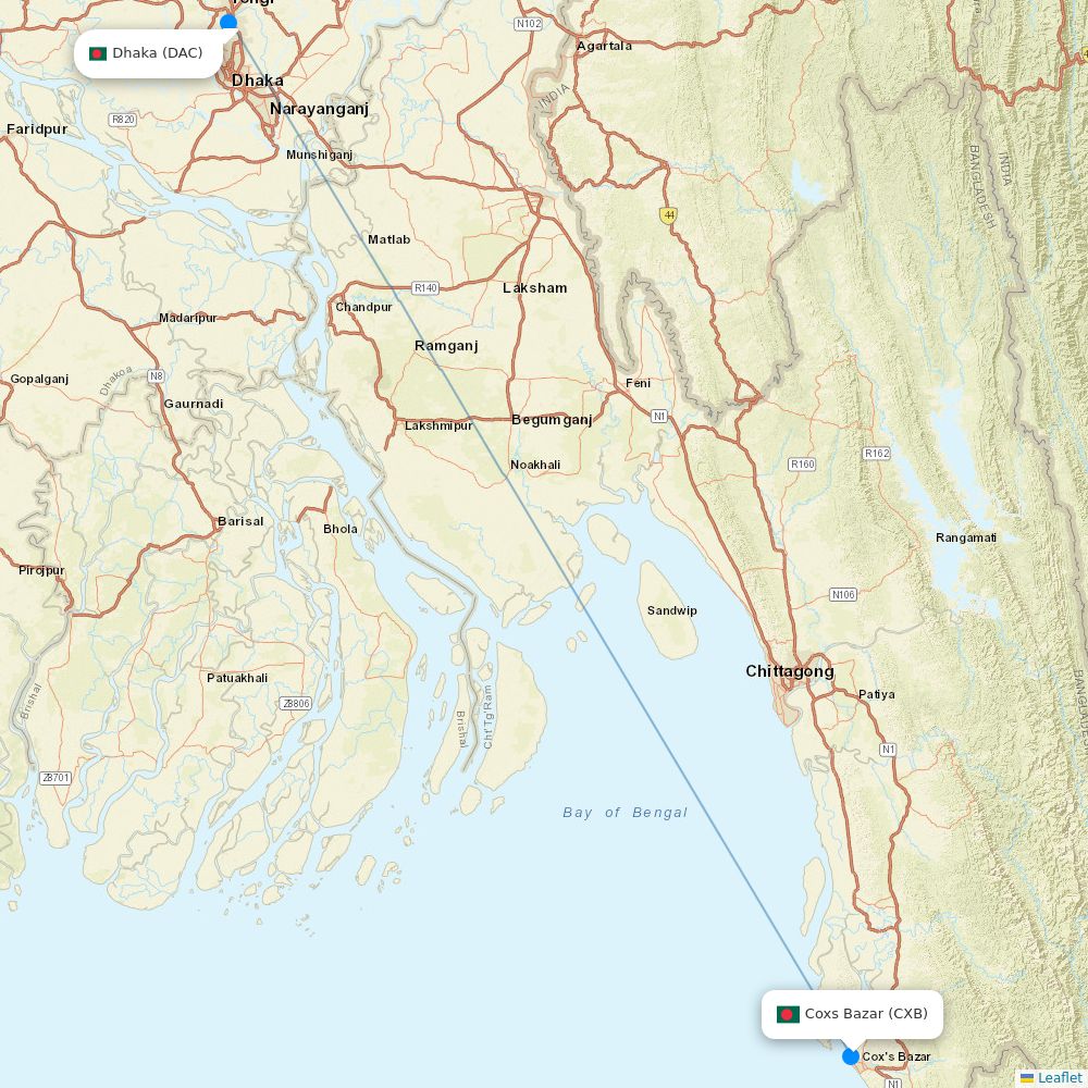 Biman Bangladesh Airlines routes (BG) 2025, map - Flight Routes