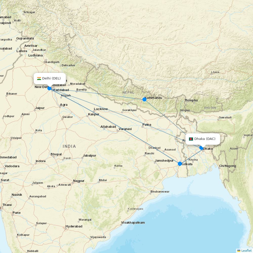 Biman Bangladesh Airlines routes (BG) 2025, map - Flight Routes