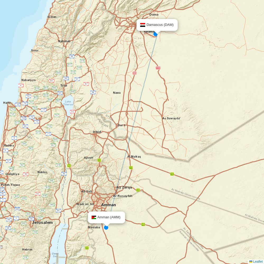 Royal Jordanian airline routes (RJ) 2025, map - Flight Routes