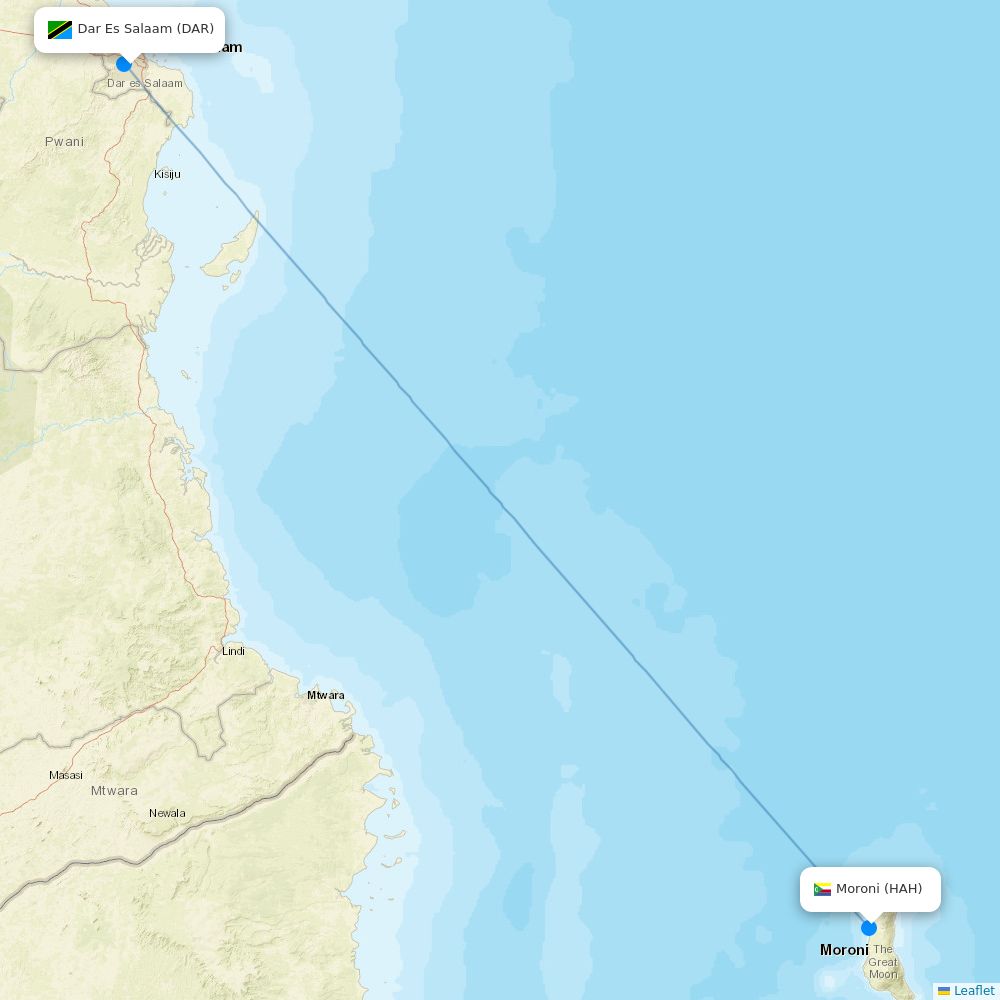 Air Tanzania airline routes (TC) 2025, map - Flight Routes