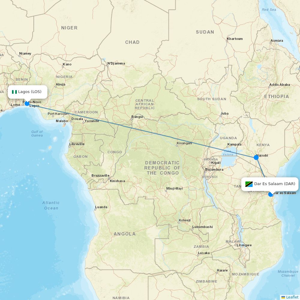 Air Tanzania airline routes (TC) 2026, map - Flight Routes