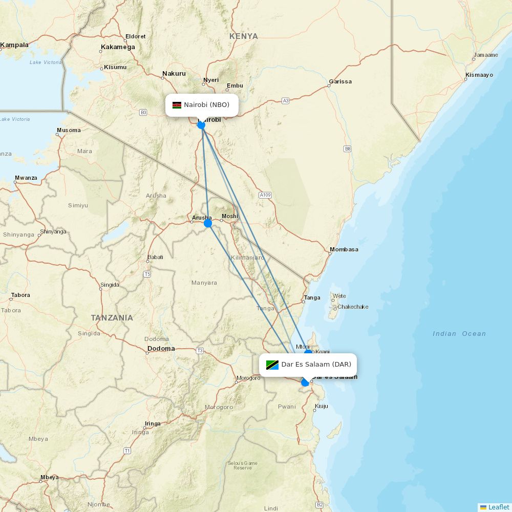 Kenya Airways airline routes (KQ) 2025, map - Flight Routes