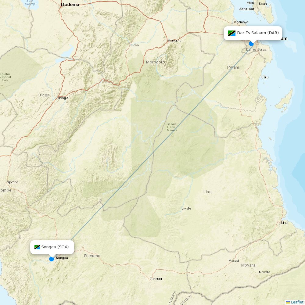 Air Tanzania airline routes (TC) - map - Flight Routes