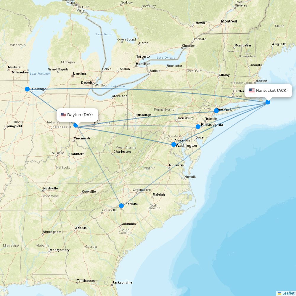 Flights from Dayton to Nantucket, DAY to ACK - Flight Routes