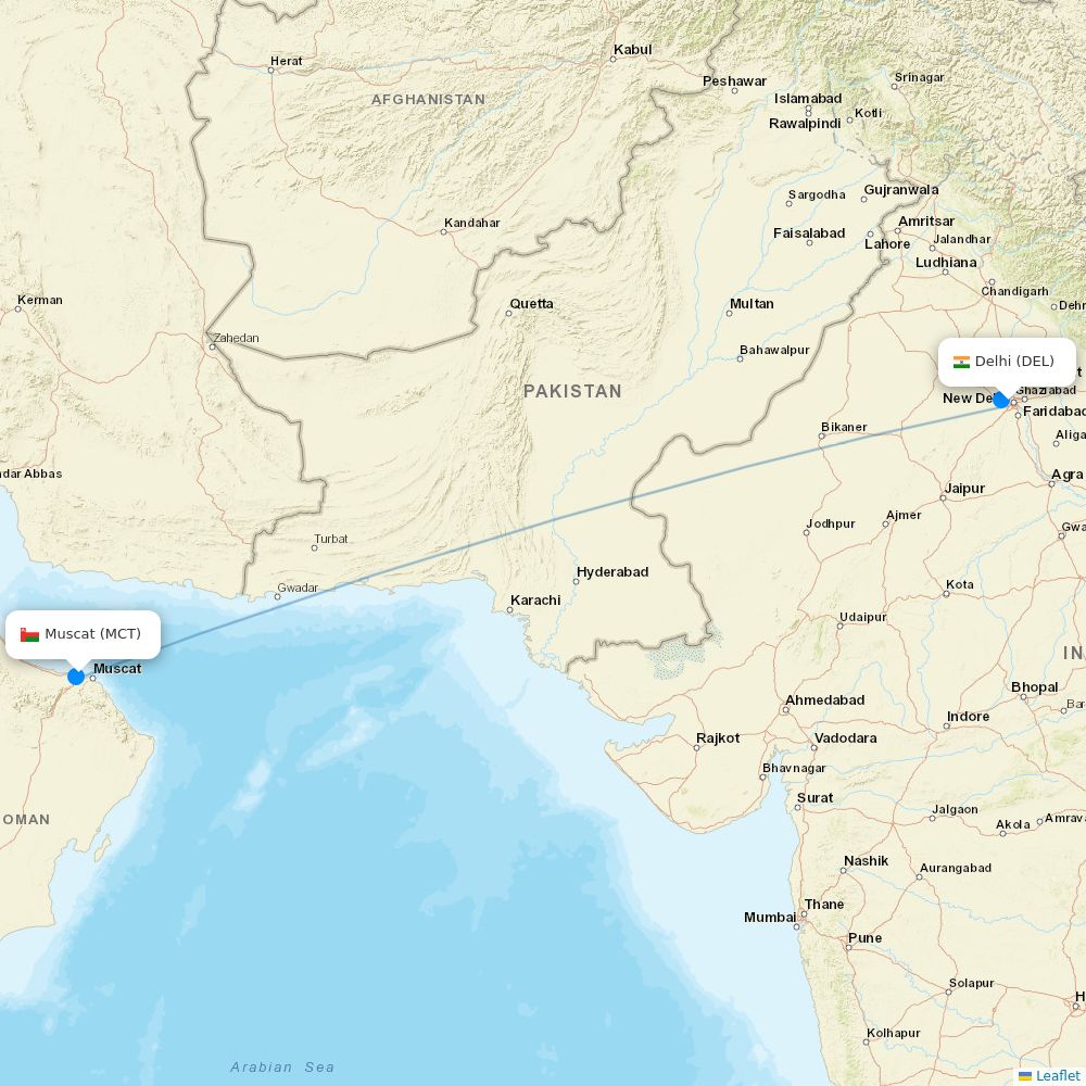 Oman Air airline routes (WY) 2026, map - Flight Routes