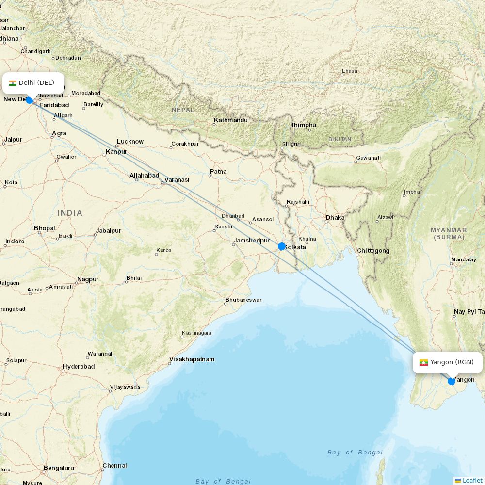 Myanmar Airways International airline routes (8M) 2025, map - Flight Routes