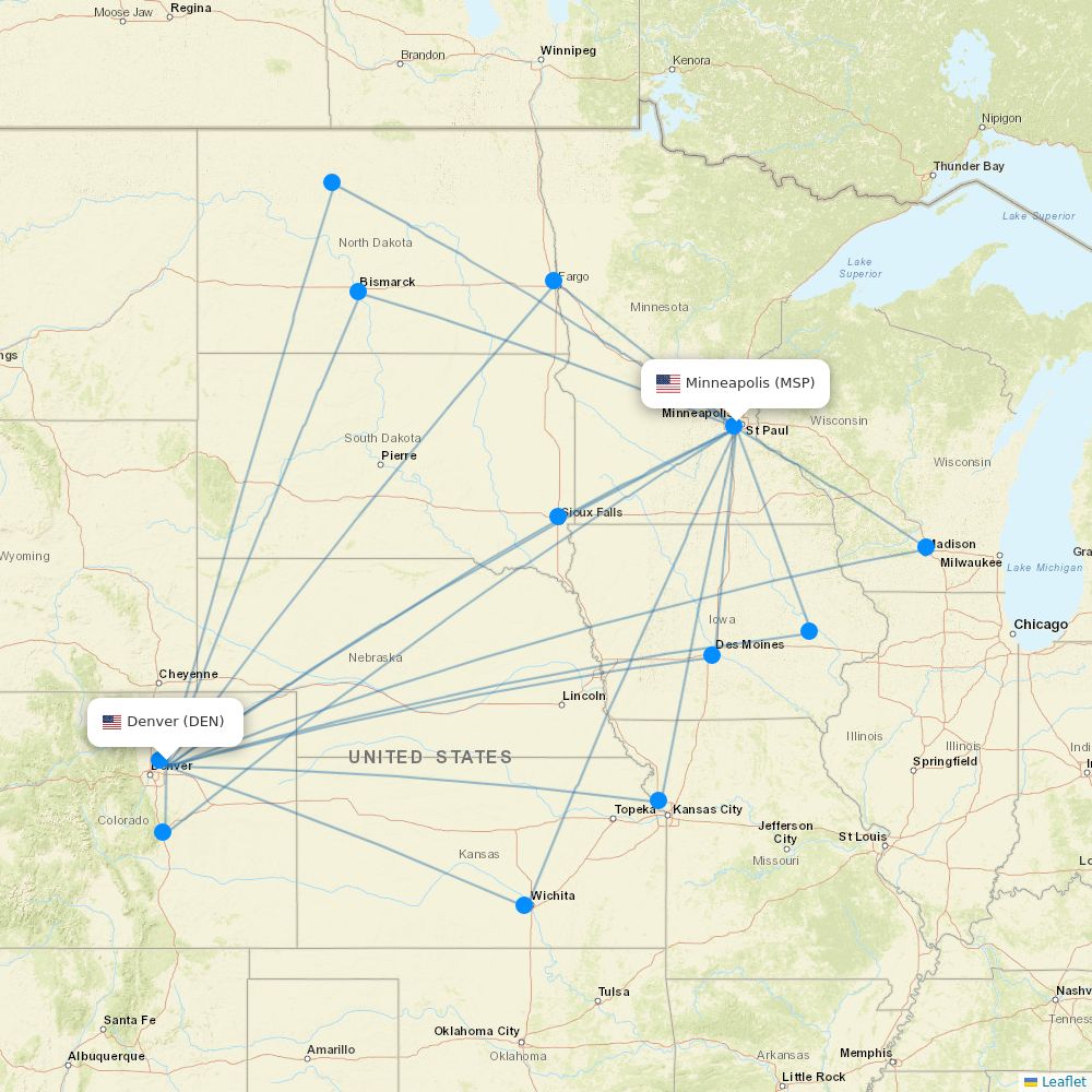 Sun Country Airlines routes (SY) 2025, map - Flight Routes