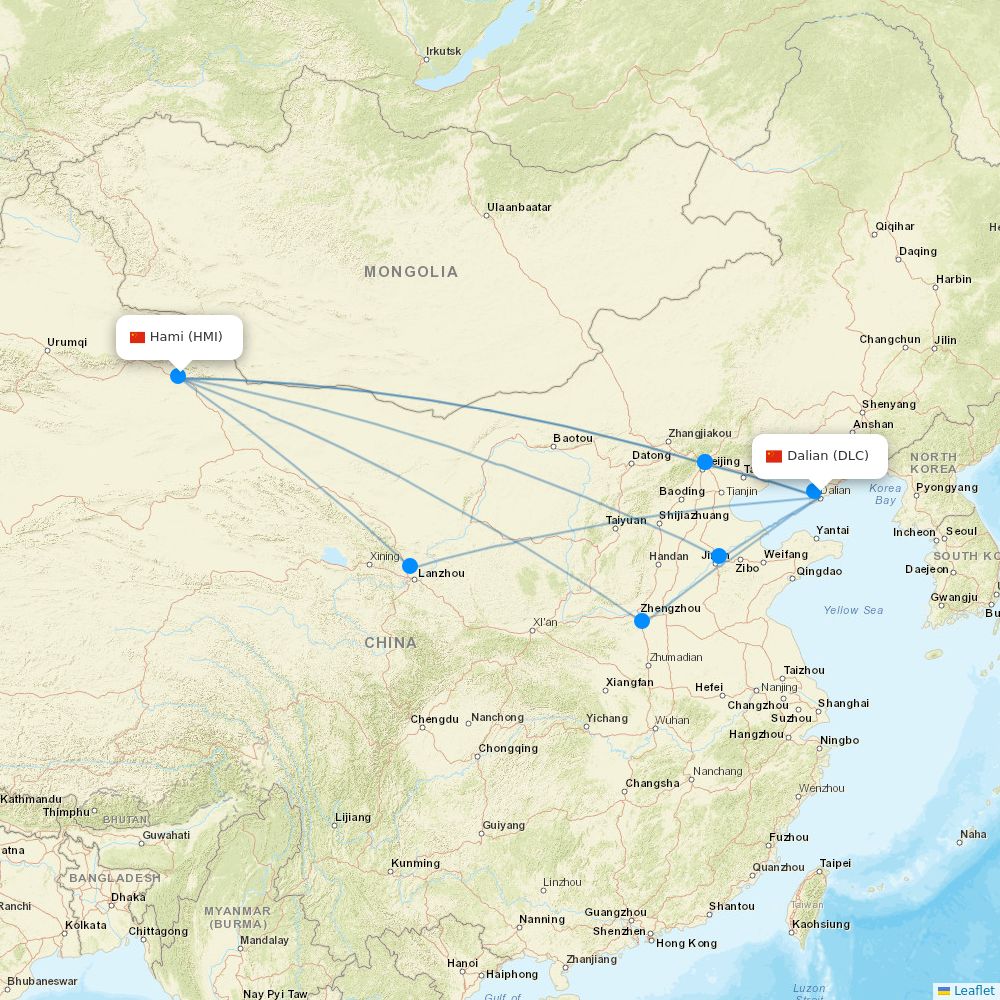 Flights from Dalian to Hami, DLC to HMI - Flight Routes