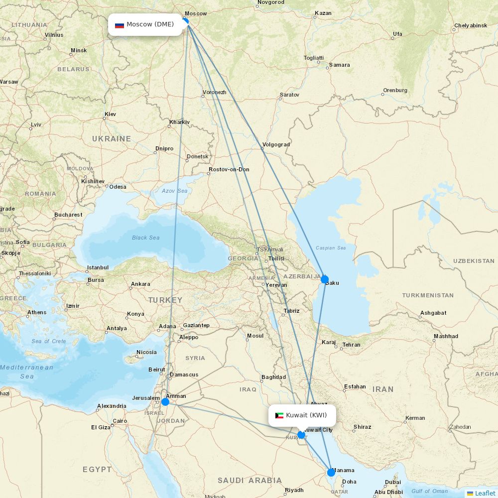Jazeera Airways airline routes (J9) 2026, map - Flight Routes
