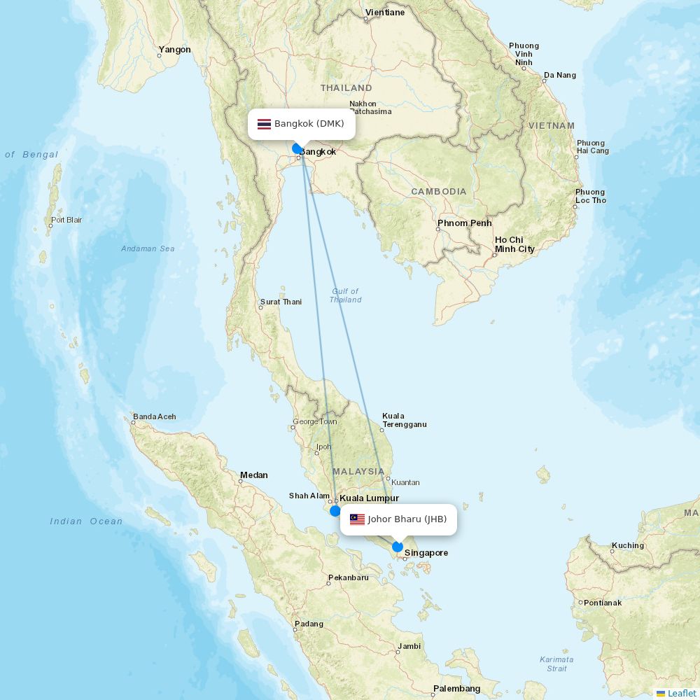 Batik Air Malaysia airline routes (OD) 2025, map - Flight Routes