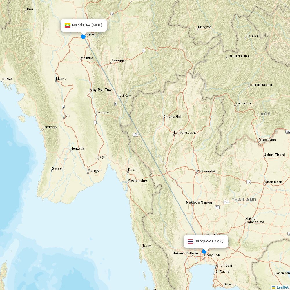 Myanmar Airways International airline routes (8M) 2025, map - Flight Routes