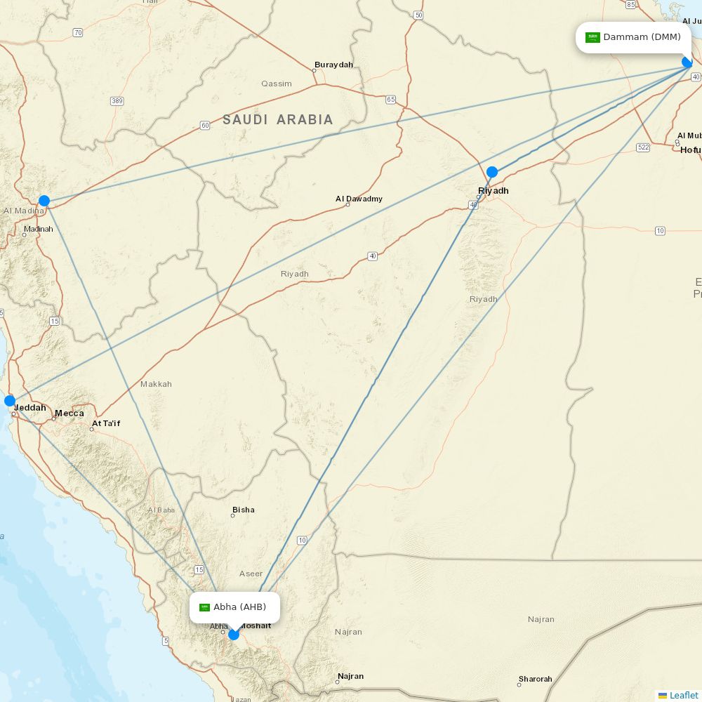 Flyadeal airline routes (F3) 2025, map - Flight Routes