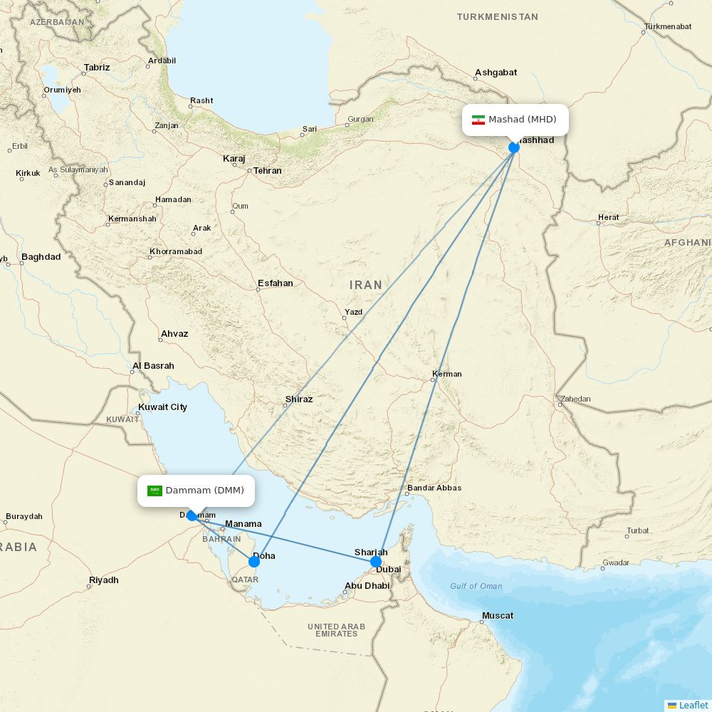 Iran Air airline routes (IR) 2025, map - Flight Routes