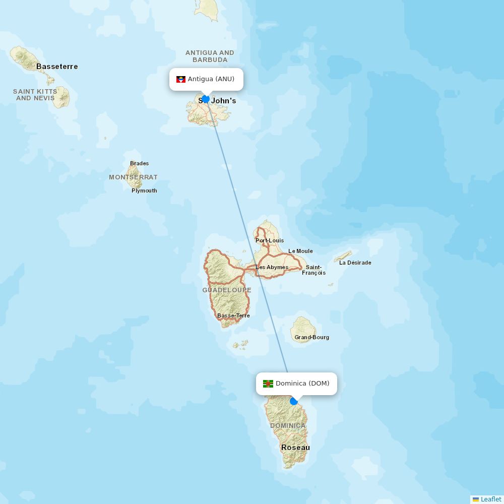 Winair airline routes (WM) 2025, map - Flight Routes