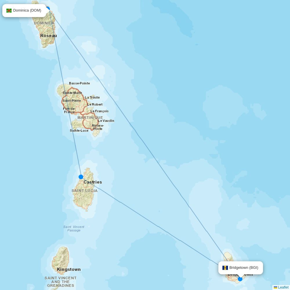 Winair airline routes (WM) 2025, map - Flight Routes
