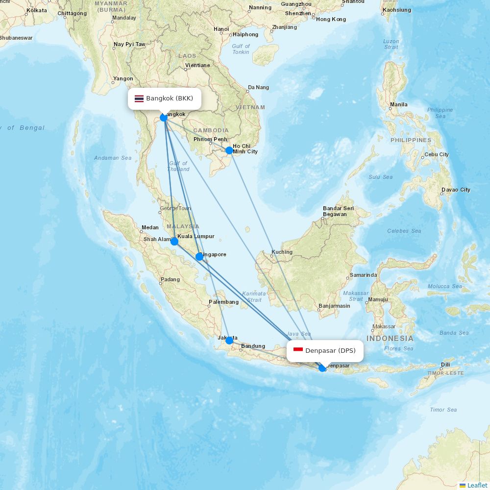 Thai Airways International airline routes (TG) 2025, map - Flight Routes