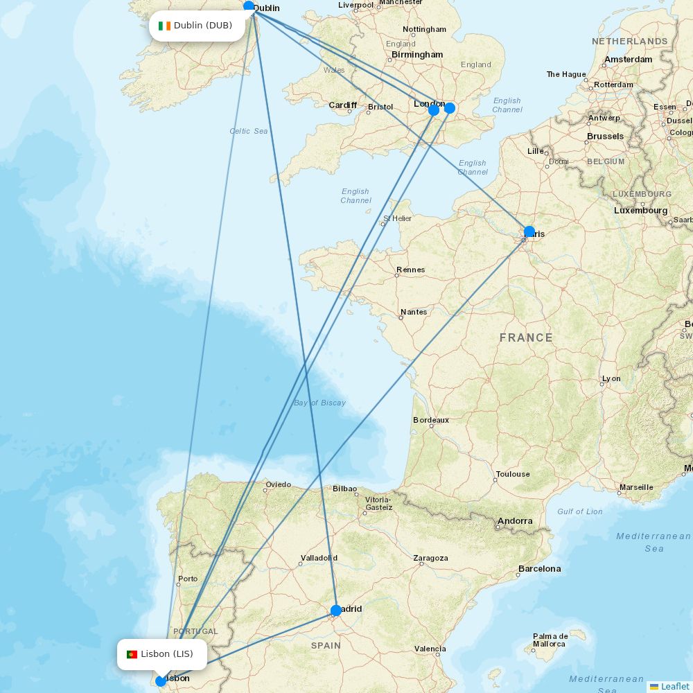 TAP Portugal airline routes (TP) - map - Flight Routes
