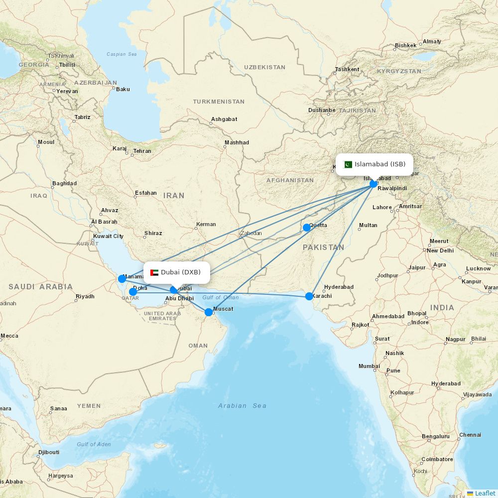 Pakistan International Airlines routes (PK) 2026, map - Flight Routes