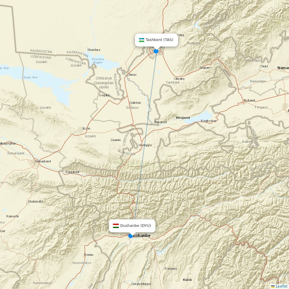 Uzbekistan Airways airline routes (HY) 2025, map - Flight Routes
