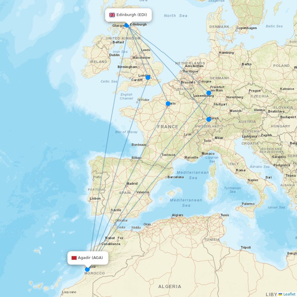 Ryanair UK airline routes (RK) 2025, map - Flight Routes