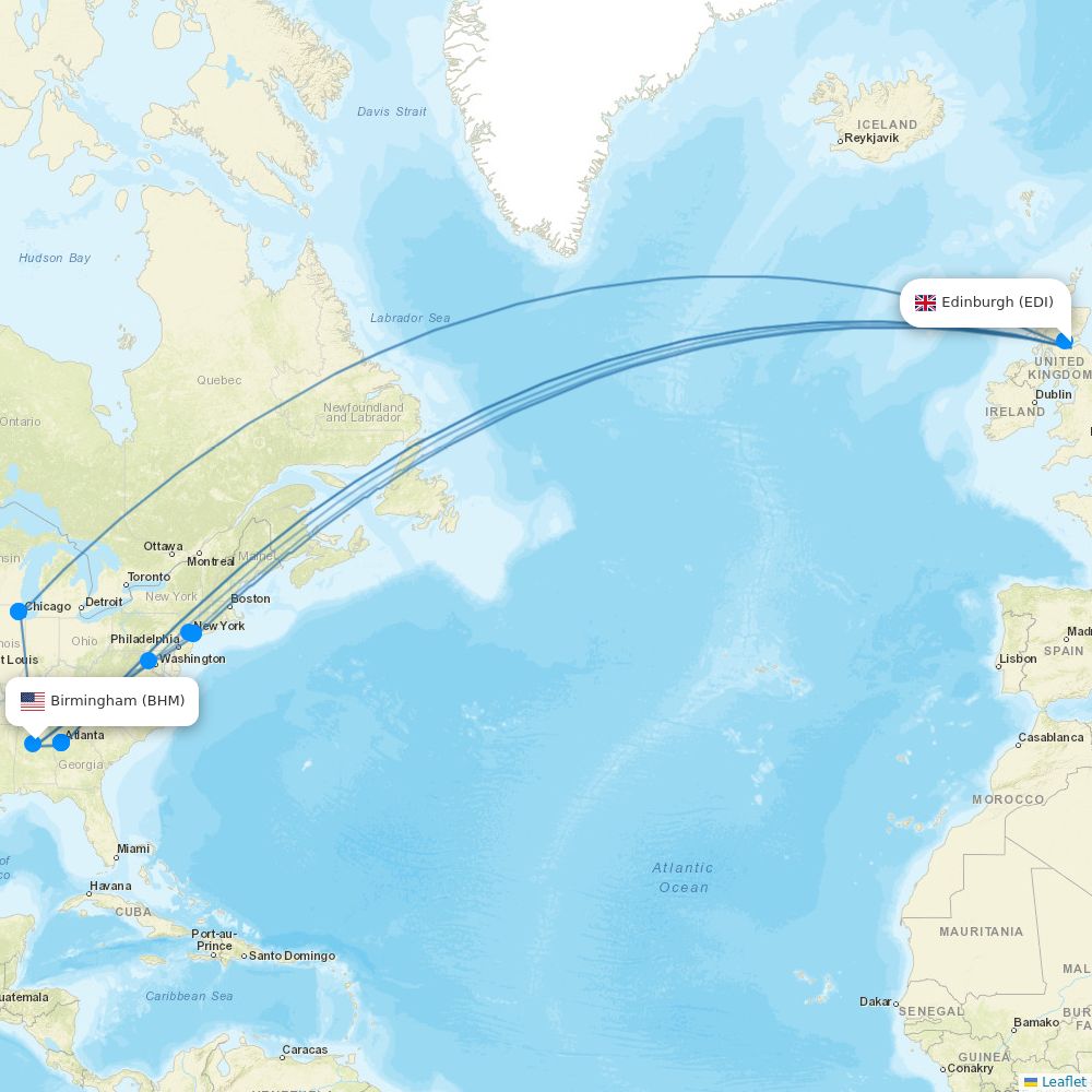 Flights from Edinburgh to Birmingham, EDI to BHM - Flight Routes